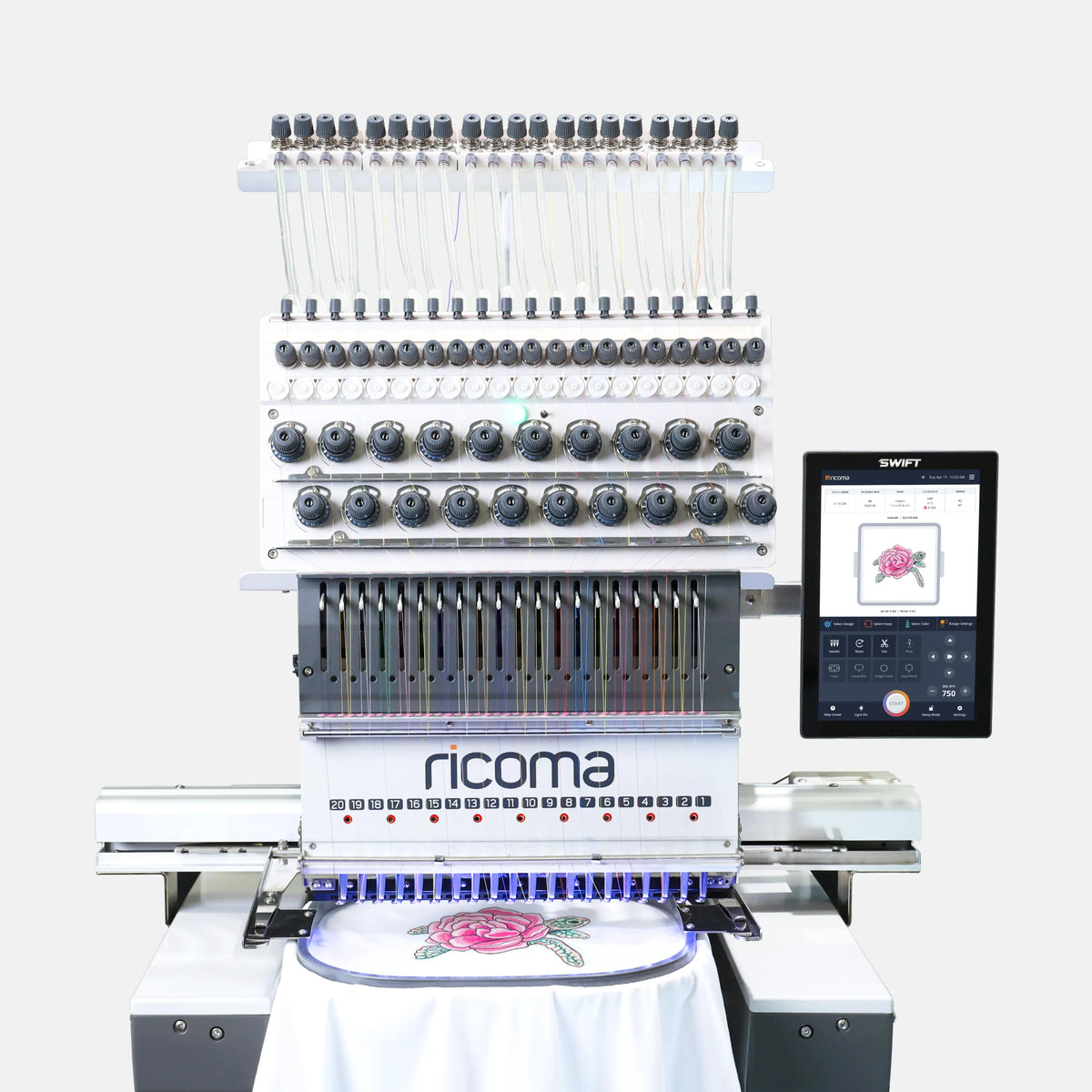 Swift 20-Needle Commercial Embroidery Machine with 10.1" Touchscreen P – Ricoma International Corp