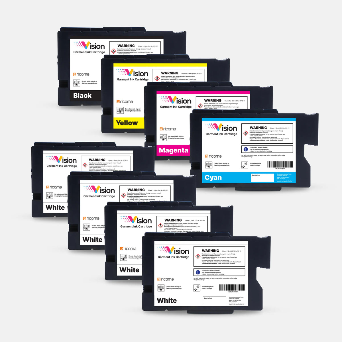Vision DTG/DTF Ink Refill Kit – CMYK + Extra White Ink – Ricoma ...