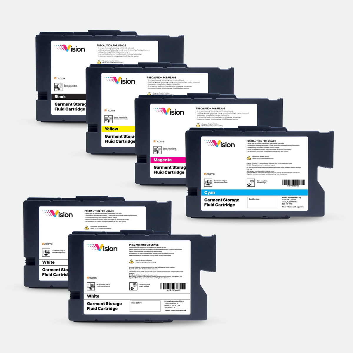 Vision DTG/DTF Storage Cartridge Bundle – CMYK + 2 White Cartridges ...